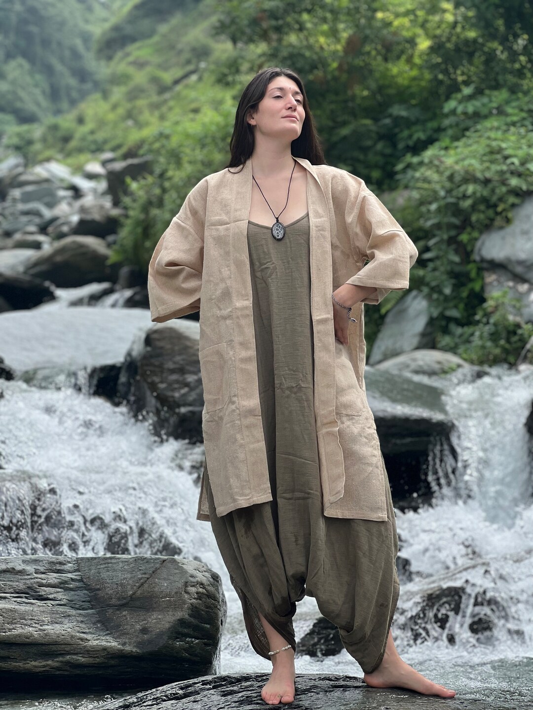 Hemp Kimono Robe With Deep Front Pockets, 100% Hemp - Etsy