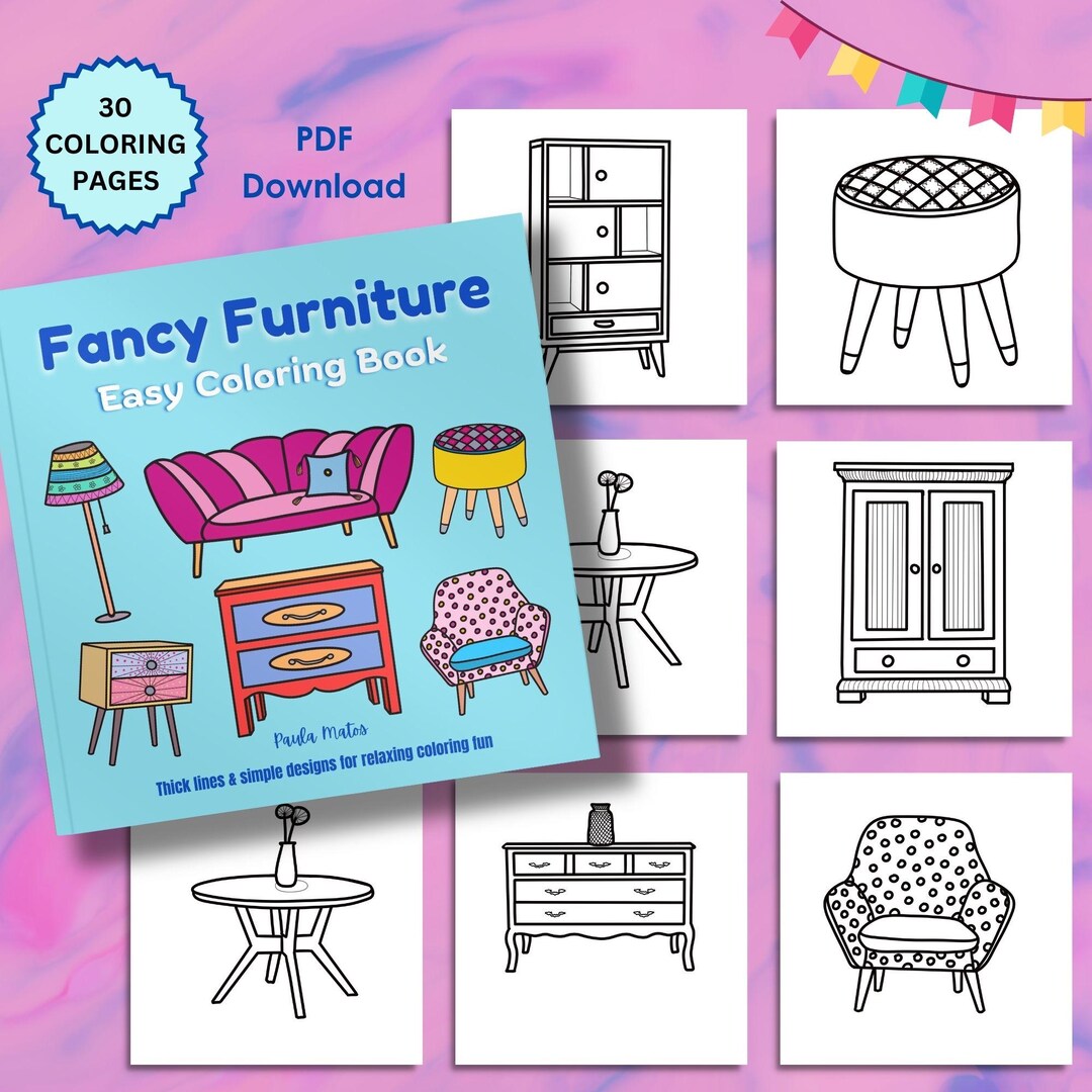 Coloring Book Fancy Furniture, PDF Instant Download, Hand-drawn Cool ...