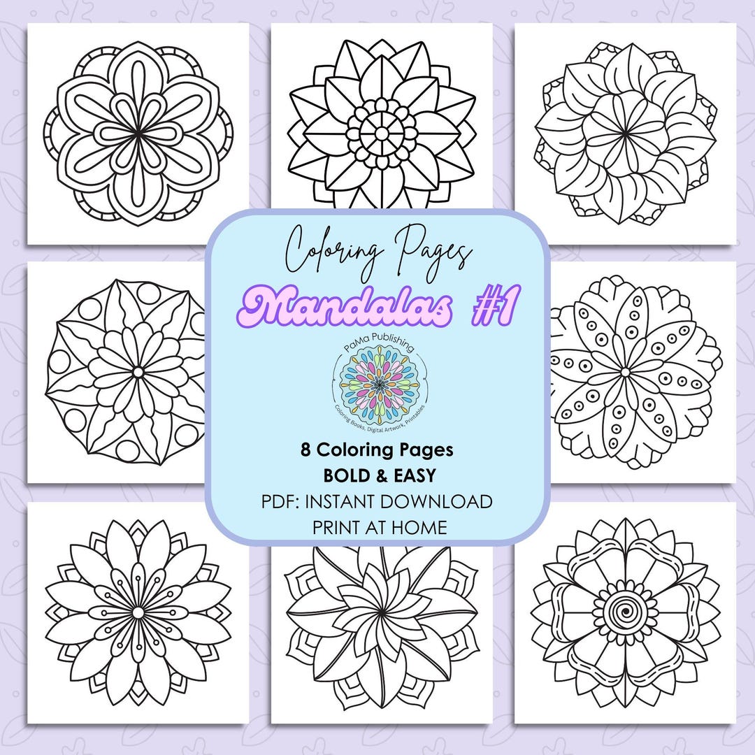 8 Mandala Coloring Pages Bundle #1, PDF Instant Download, Bold and Easy ...