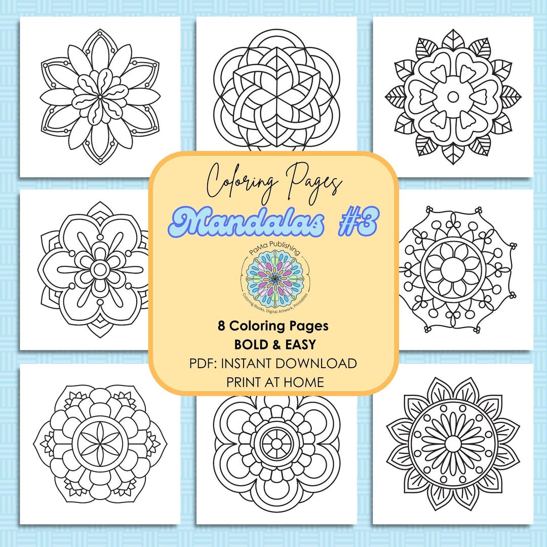 8 Mandala Coloring Pages Bundle #3, PDF Instant Download, Bold and Easy ...