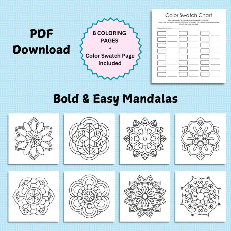 8 Mandala Coloring Pages Bundle #3, PDF Instant Download, Bold and Easy ...