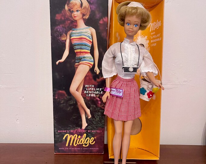 1964 Bendable Leg Midge Doll 1080 Ash Blonde Original Box And Stand