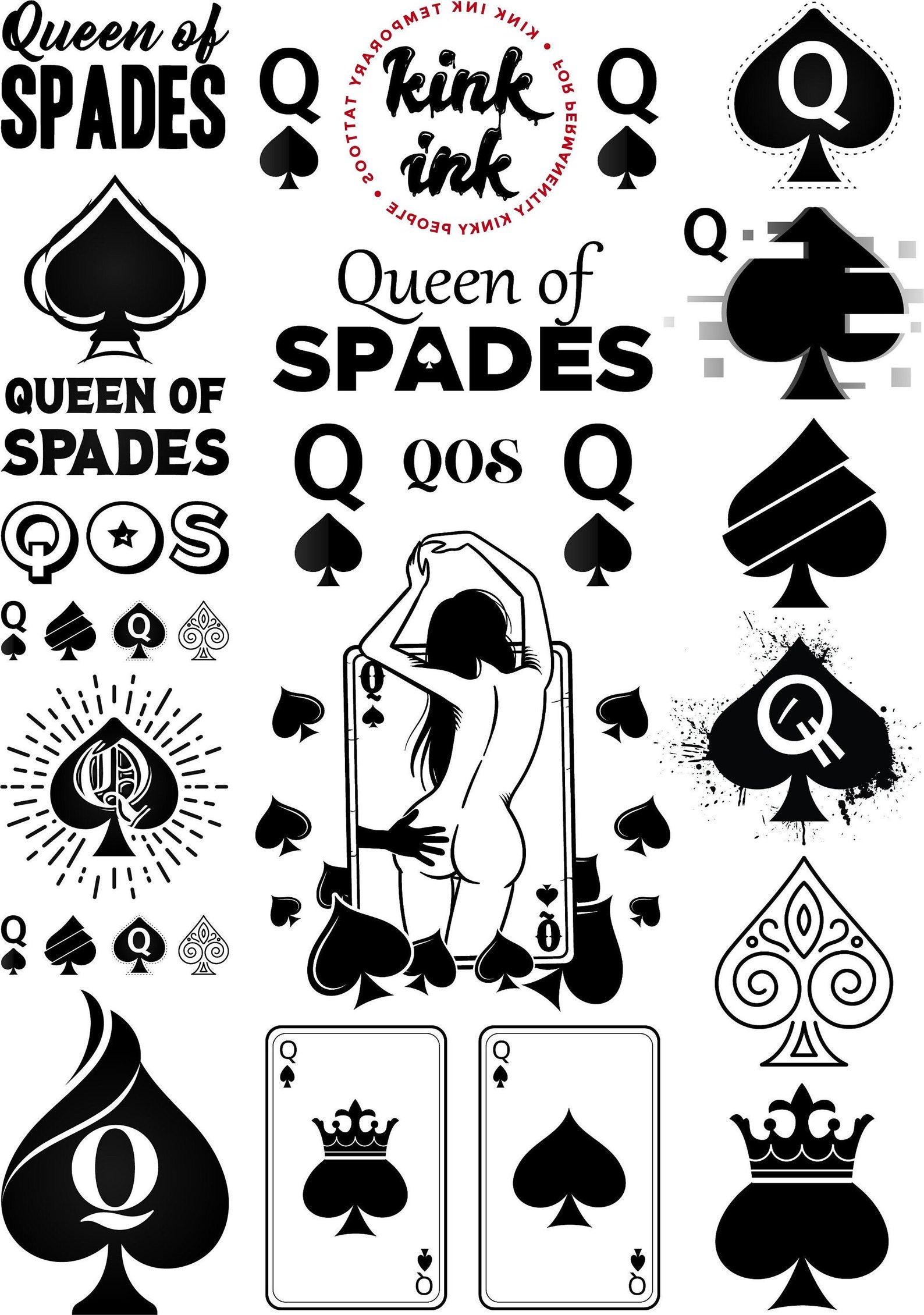 23 Queen of Spades QOS BBC Kinky Temporary Tattoos A4 Sheet | Etsy