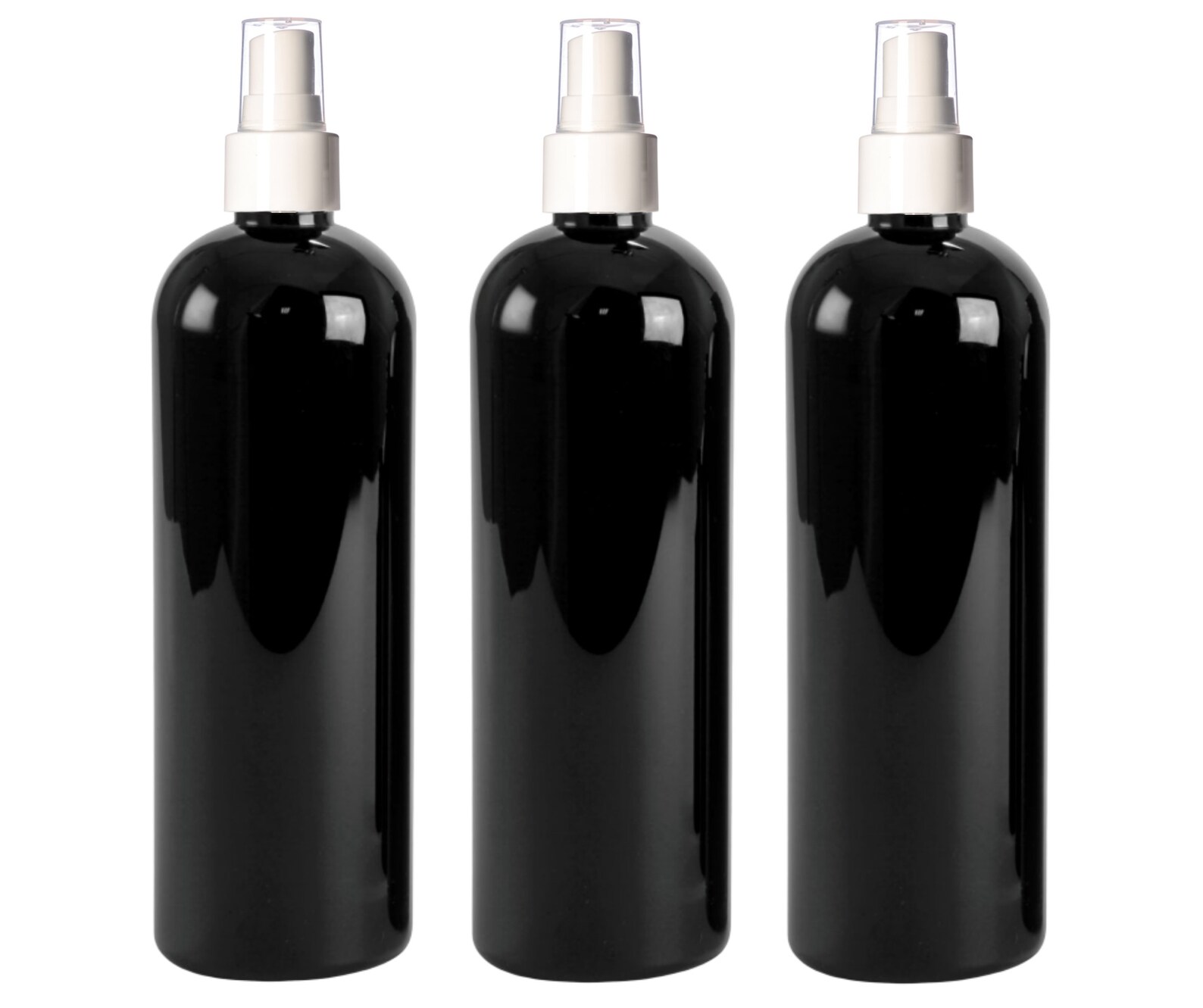 16 Oz Black Tall PET Cosmo Round Plastic Spray Bottles W/ White Mist ...