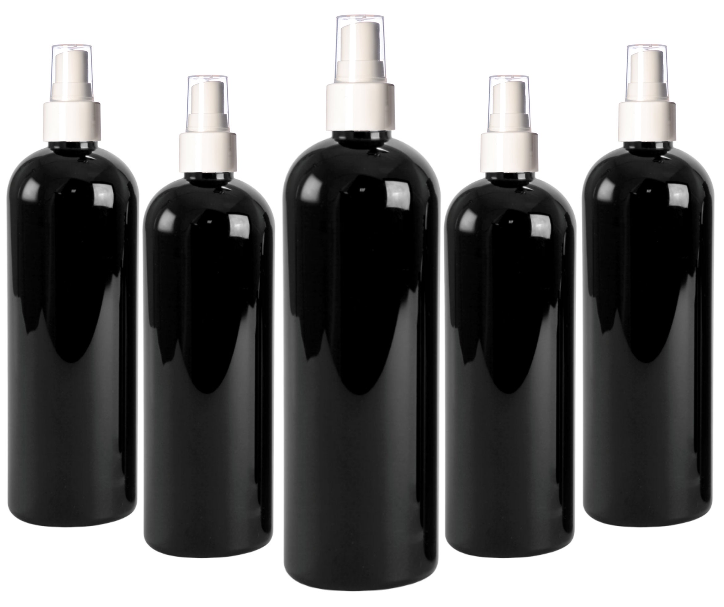 16 Oz Black Tall PET Cosmo Round Plastic Spray Bottles W/ White Mist ...