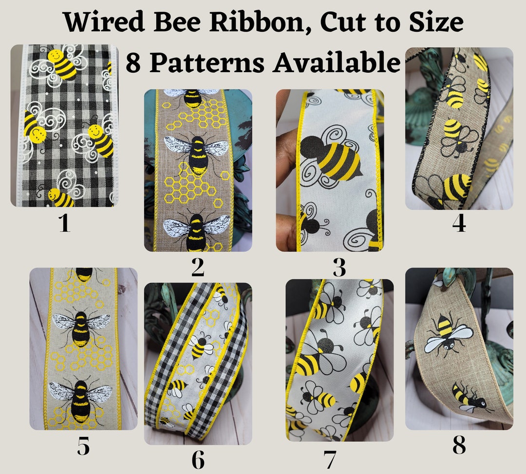 Bee Wired Ribbon, Bee Ribbon by the Yard, Bee Wreath Ribbon, 5 PATTERNS ...