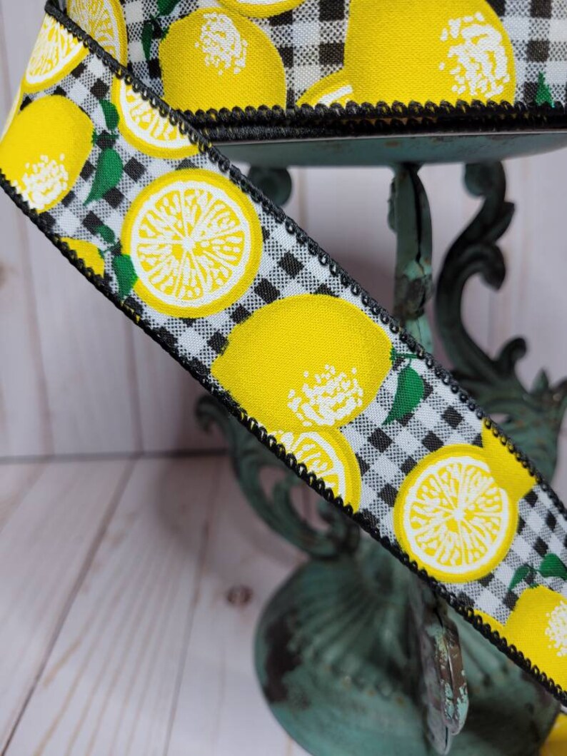Lemon Wired Ribbon Lemon Ribbon by the Yard Lemon Wreath | Etsy