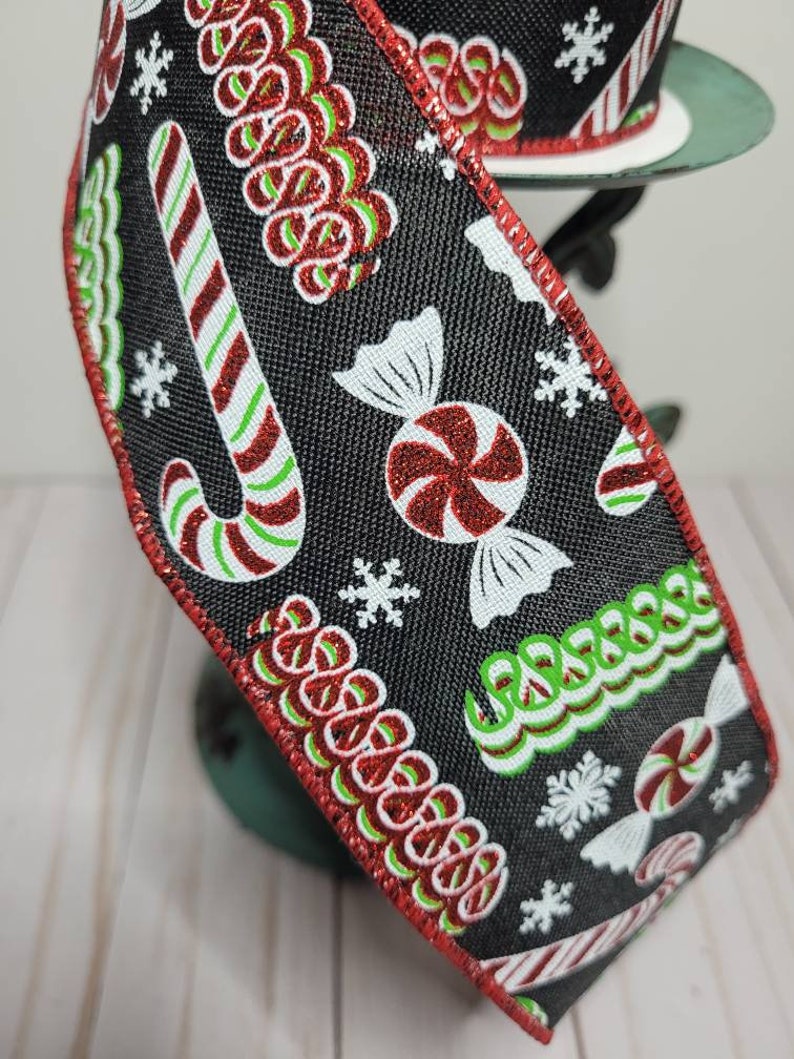 Christmas Wired Ribbon, Christmas Candy Ribbon, Ribbon by the Yard - Etsy