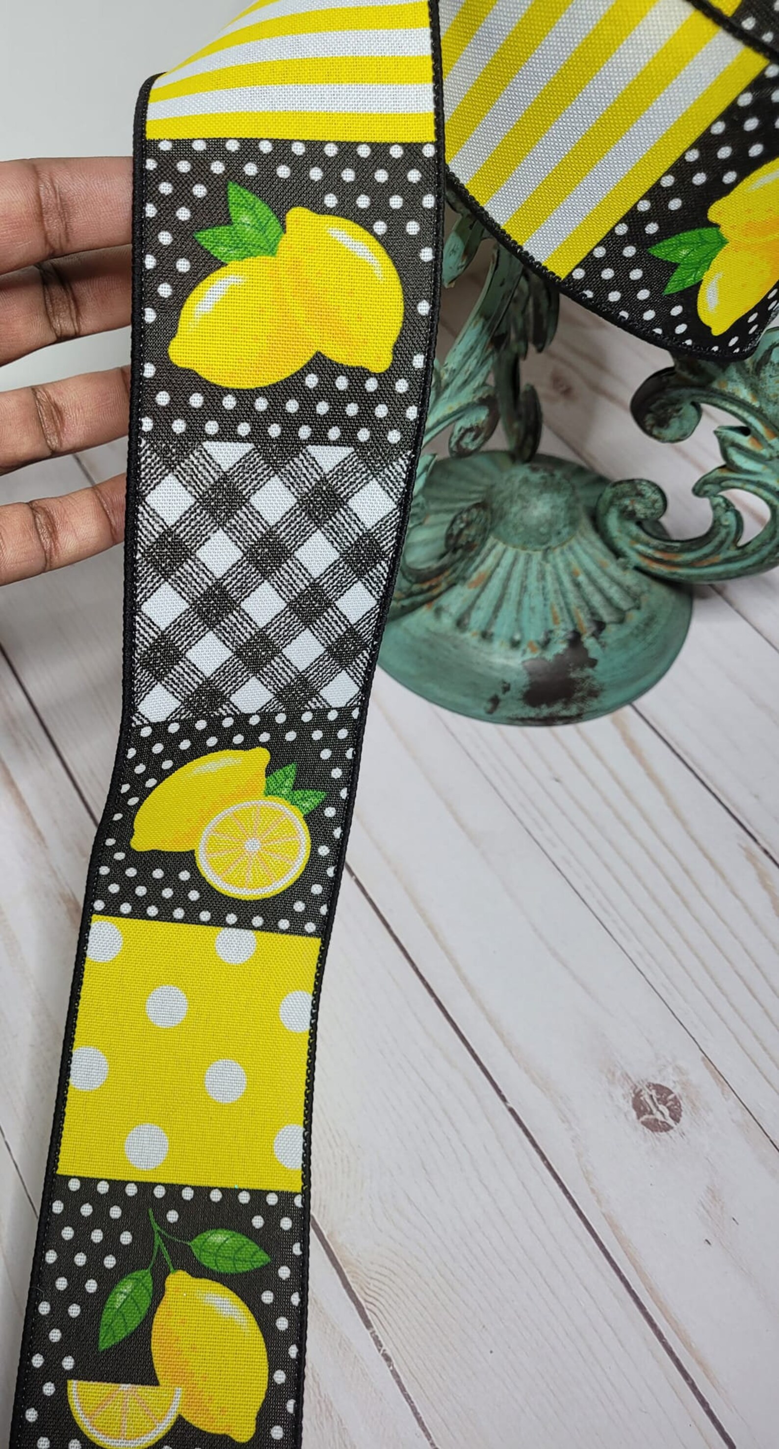 Lemon Wired Ribbon Lemon Ribbon by the yard Lemon Wreath | Etsy
