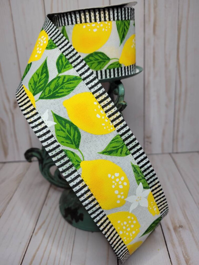 Lemon Wired Ribbon Lemon Ribbon by the Yard Lemon Wreath | Etsy