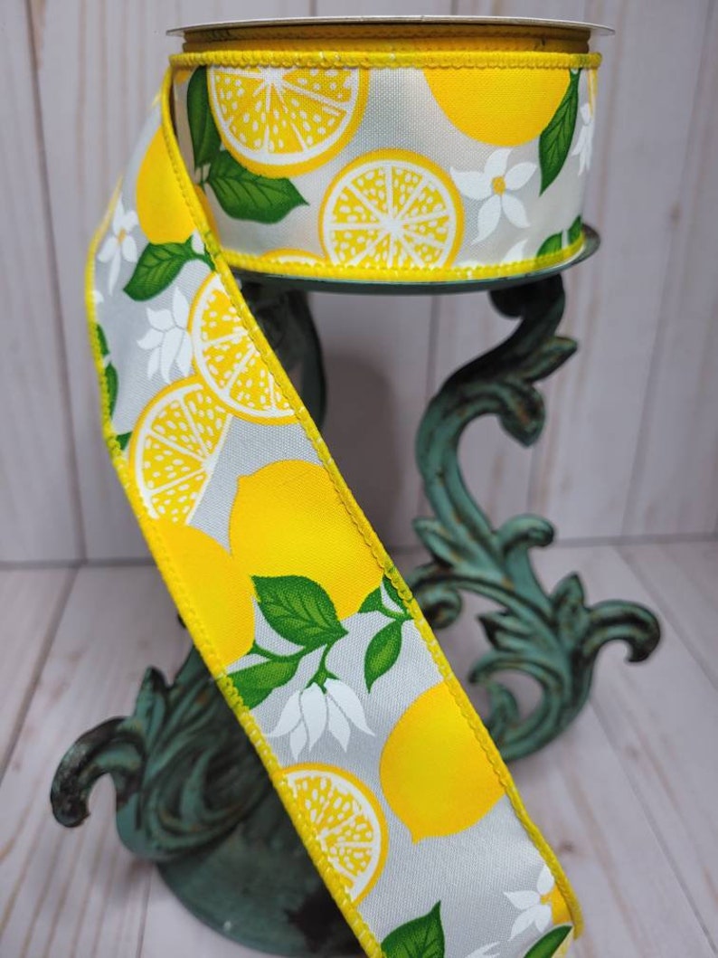 Lemon Wired Ribbon Lemon Ribbon by the Yard Lemon Wreath | Etsy