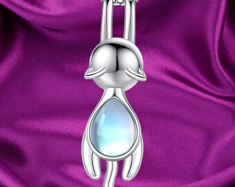Cat Necklace 925 Sterling Silver Cat on Moon Pendant With Cubic ...