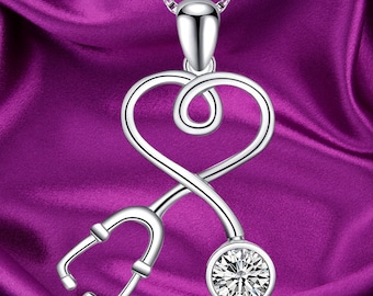 Sterling Silver Nurse Themed Necklace Caduceus & Stethoscope Necklace ...