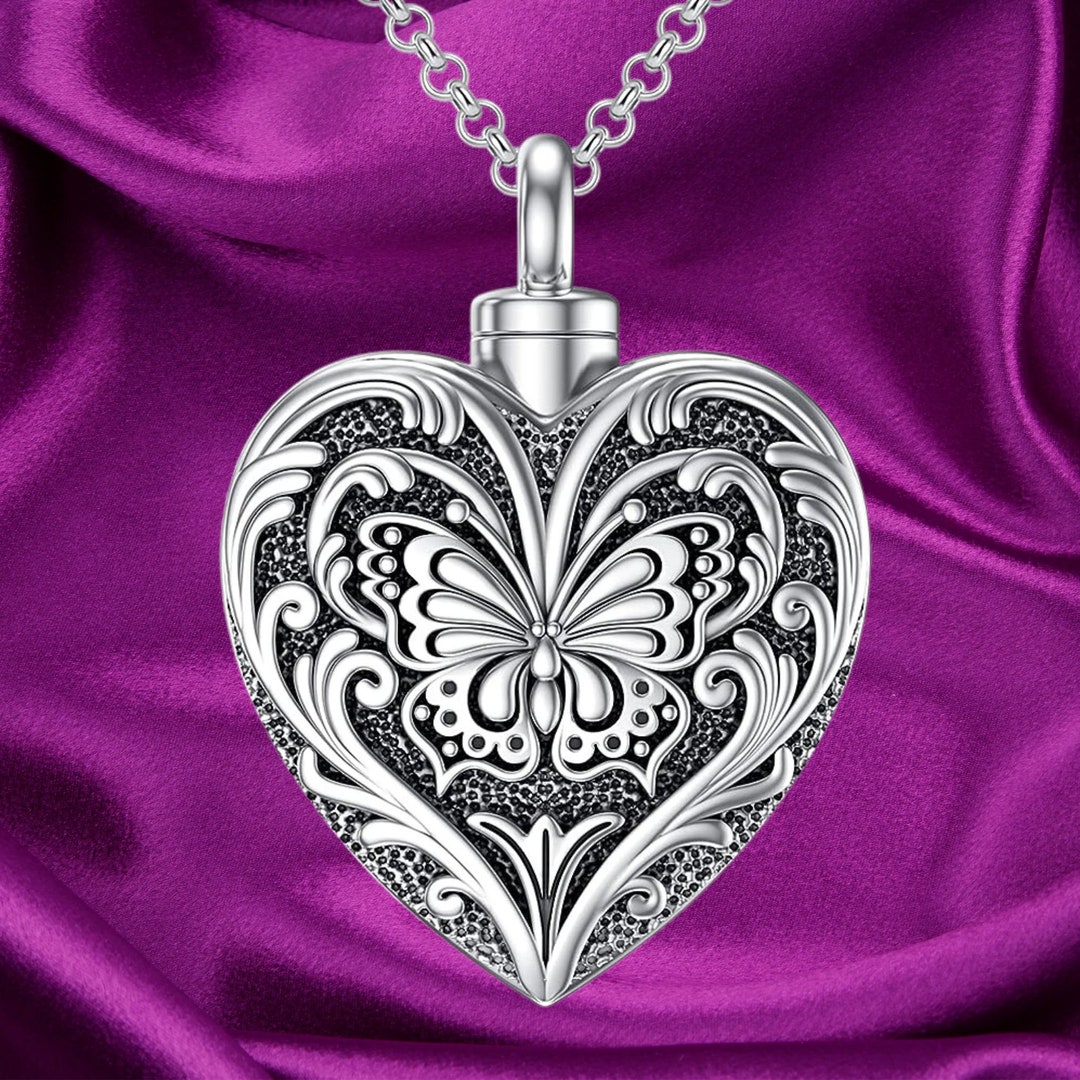 Butterfly Heart Urn Necklace Cremation Jewelry for Ashes, Sterling ...