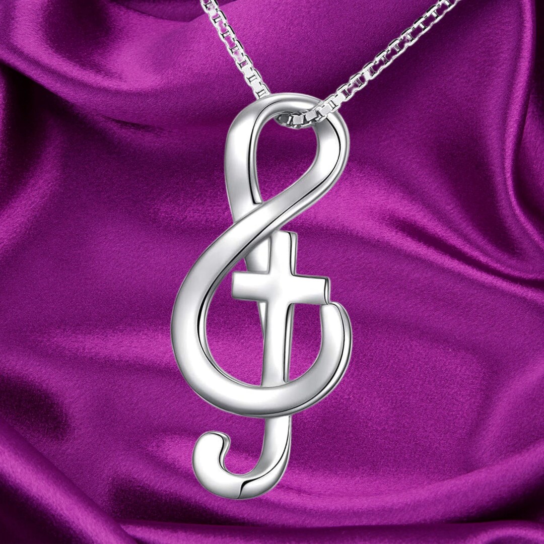 Music Note Cross Pendant Necklace for Women Men 925 Sterling Silver ...