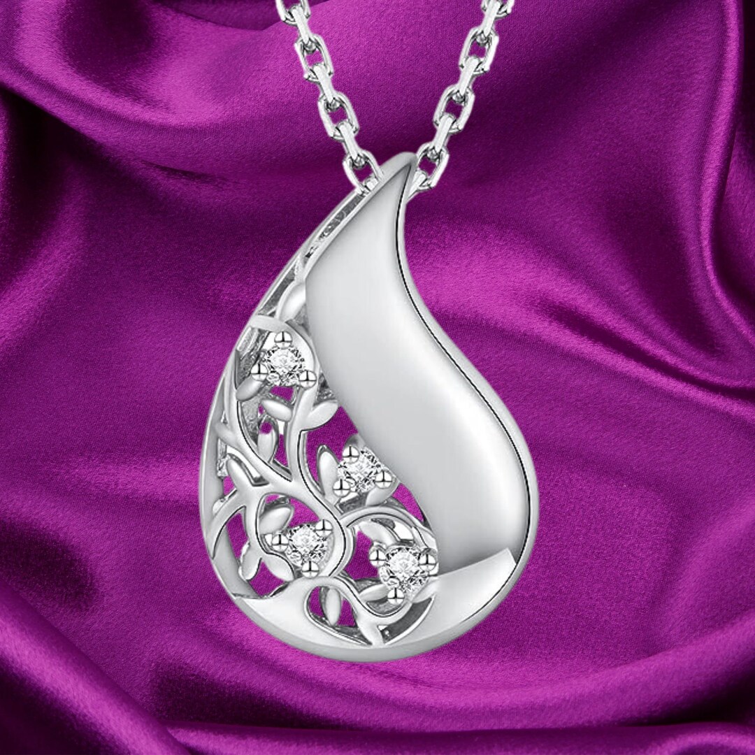 925 Sterling Silver Tree of Life Teardrop Urn Necklace for Ashes Family ...