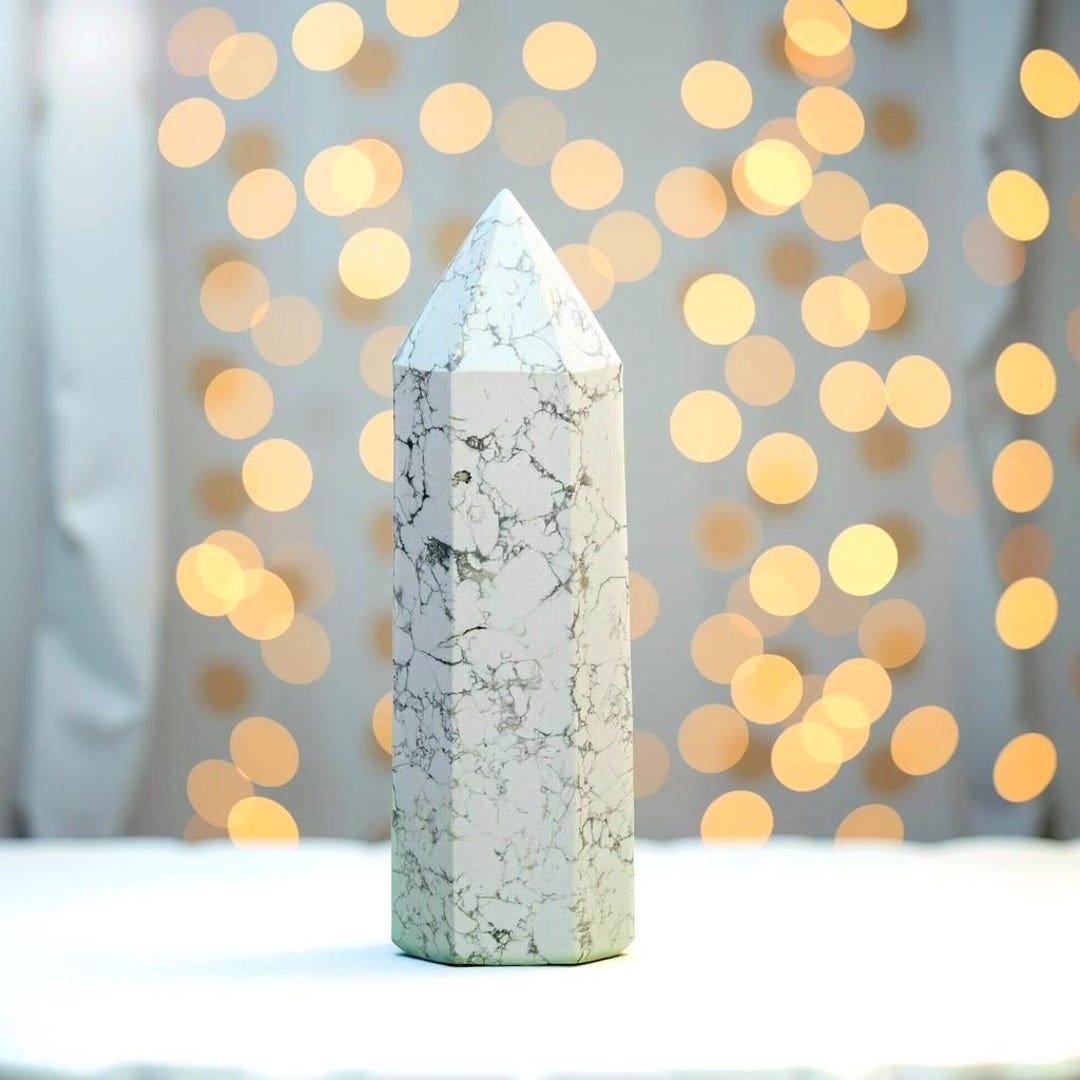 520MM Large Howlite Tower – White Turquoise Stone Obelisk Point ...