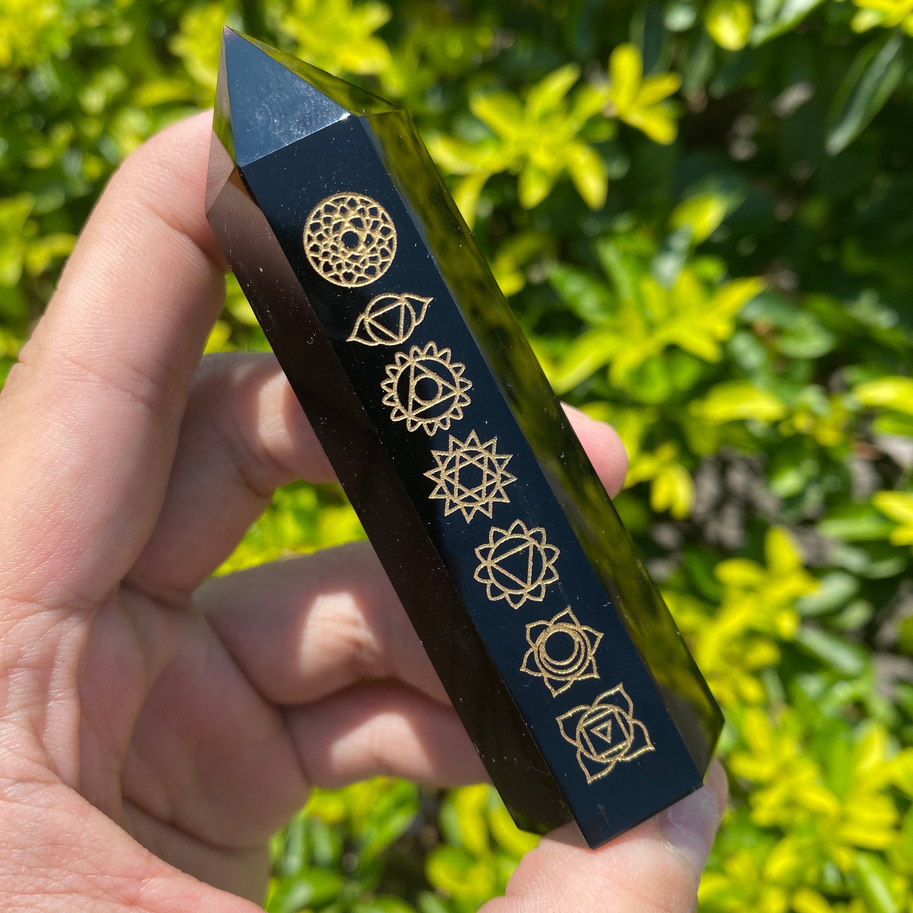7 Chakra Black Obsidian Tower Natural Black Obsidian Point - Etsy