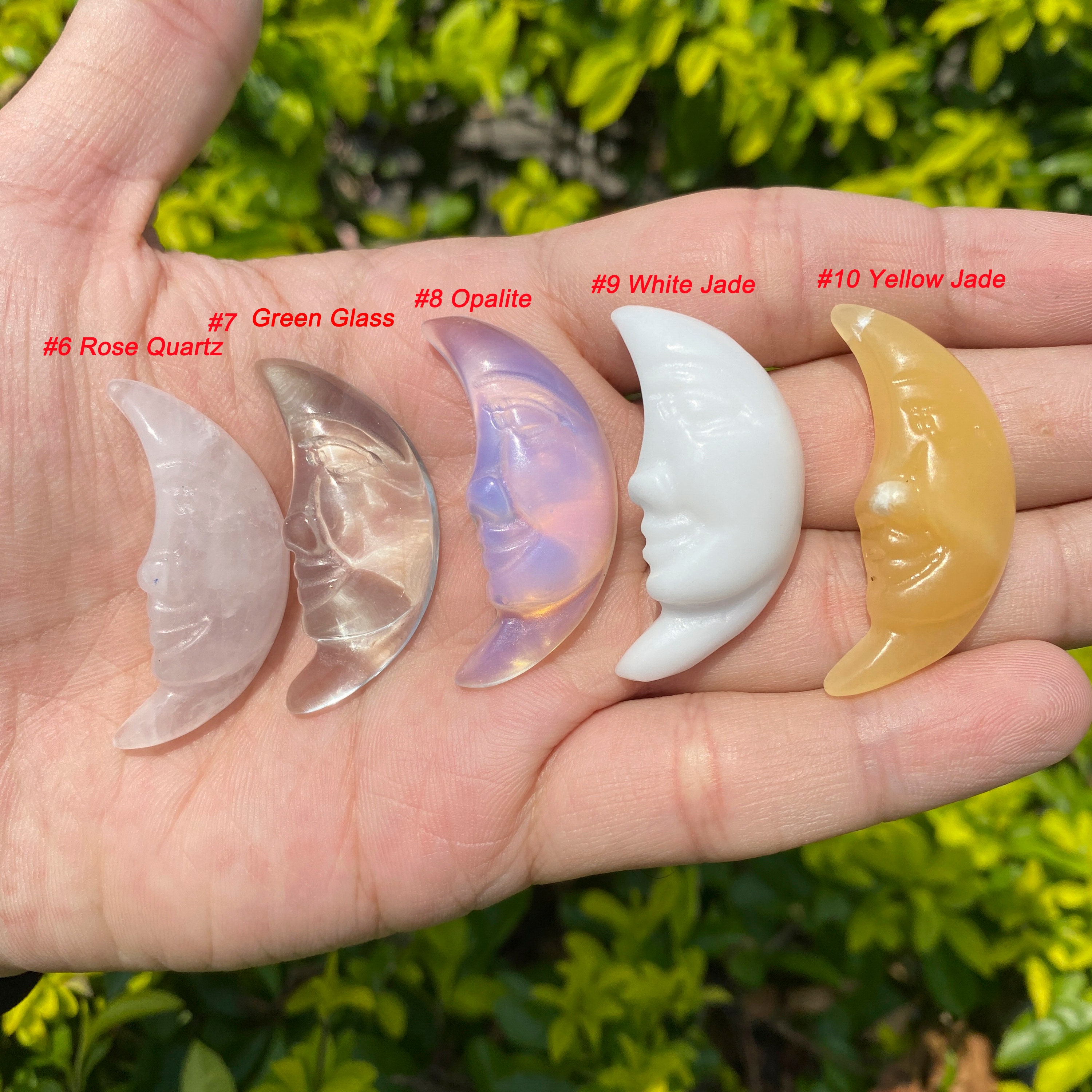 23 Options Crystal Crescent Moon Face Hand Carved Gemstone - Etsy