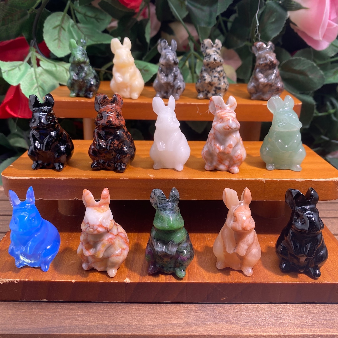 Hand Carved Crystal Rabbit, Gemstone Rabbit Statue, Crystal Animal ...