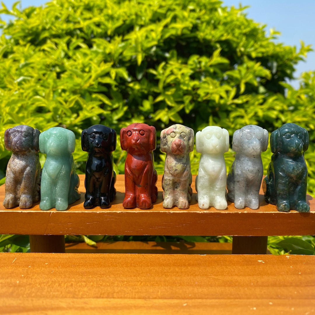 Crystal Dog Carving, Gemstone Dog Figurine, Crystal Animal, Obsidian ...