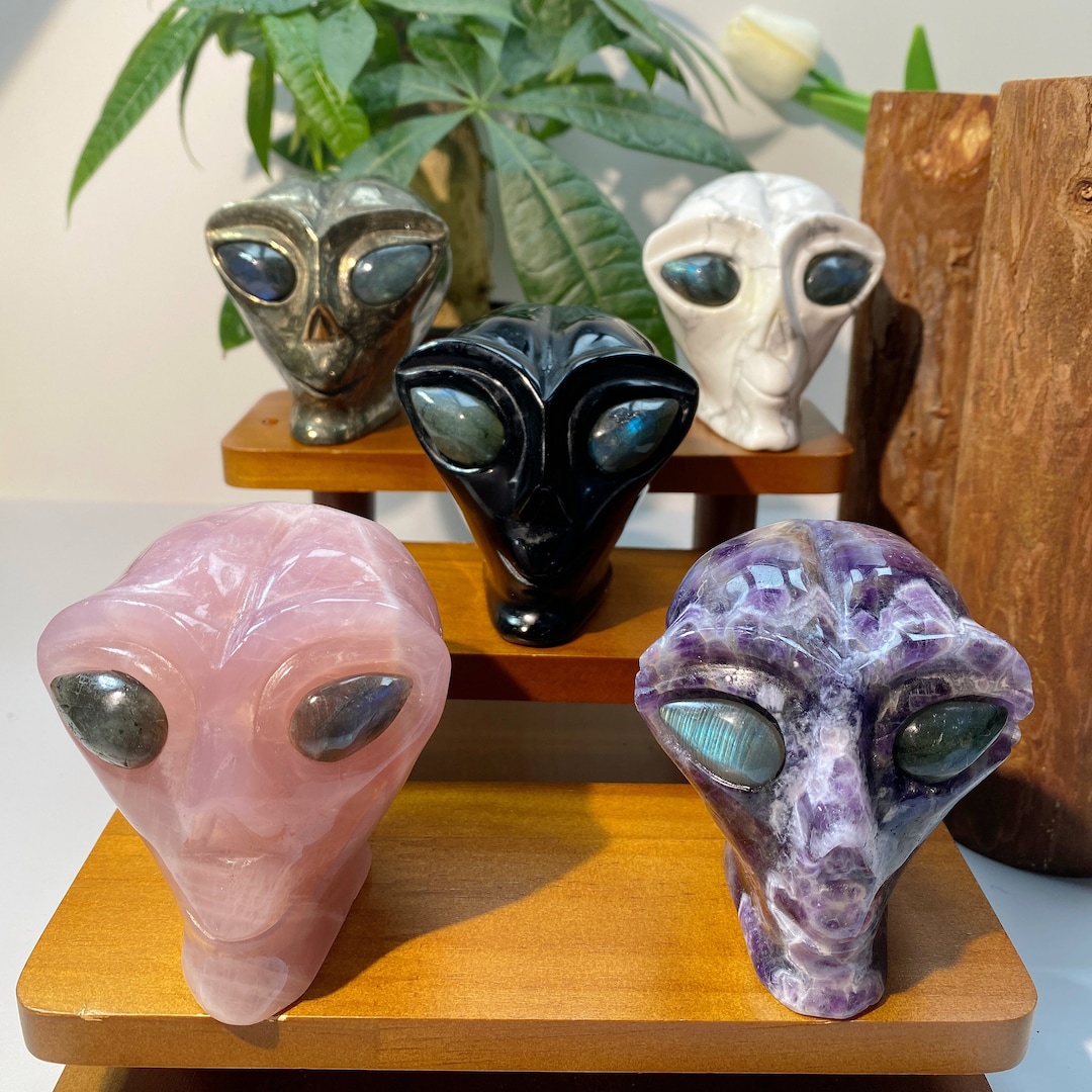 Gemstone Alien Skull With Labradorite Eye Hand Carved Crystal - Etsy