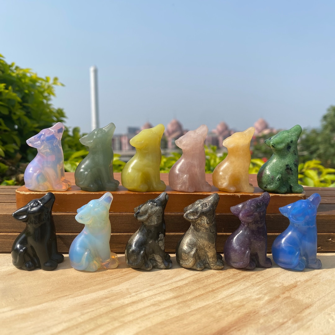 1.2'' Hand Carved Crystal Wolf, Natural Gemstone Wolf Statue, Crystal ...