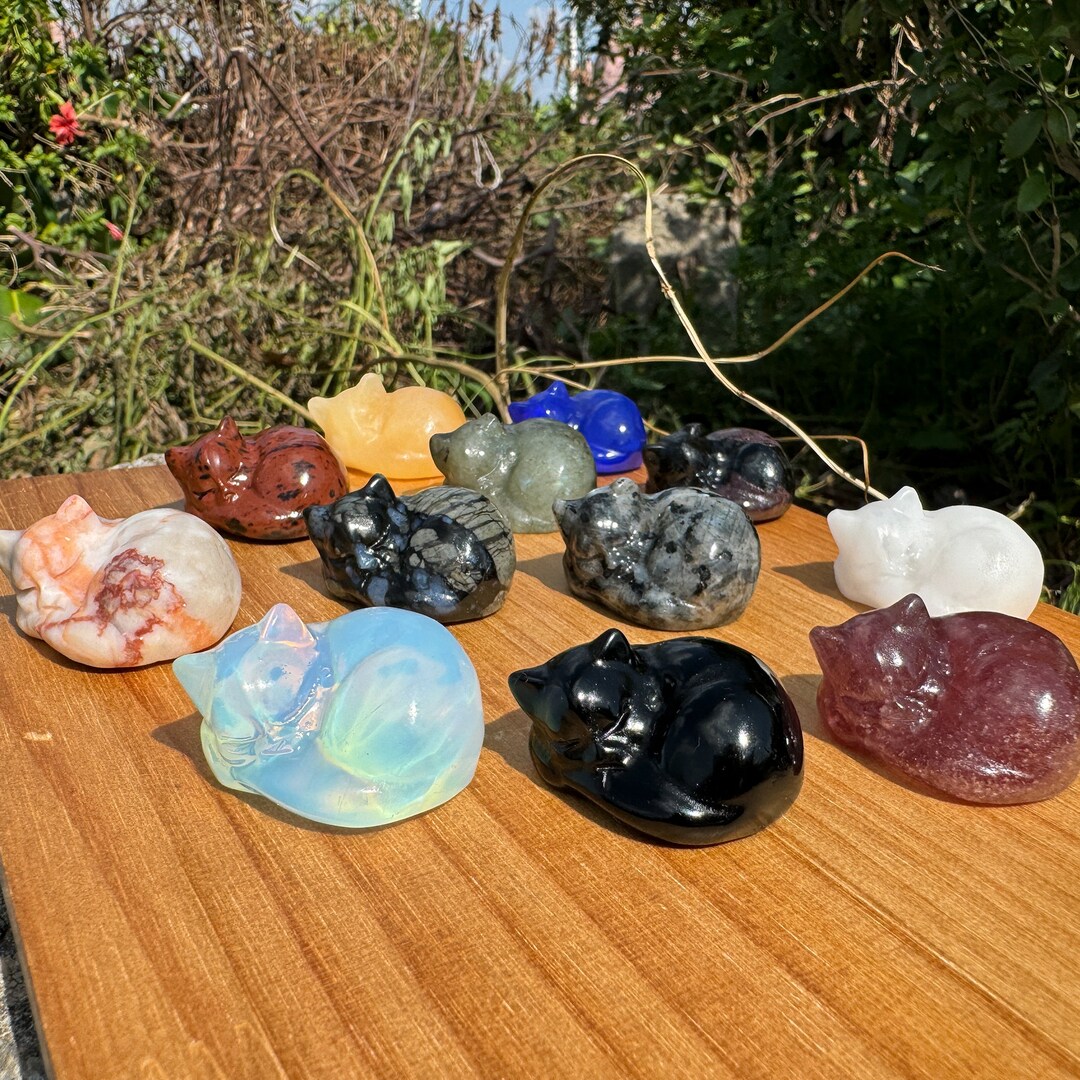 1.5 Inches Hand Carved Gemstone Sleep Cat, Crystal Sleeping Cat ...