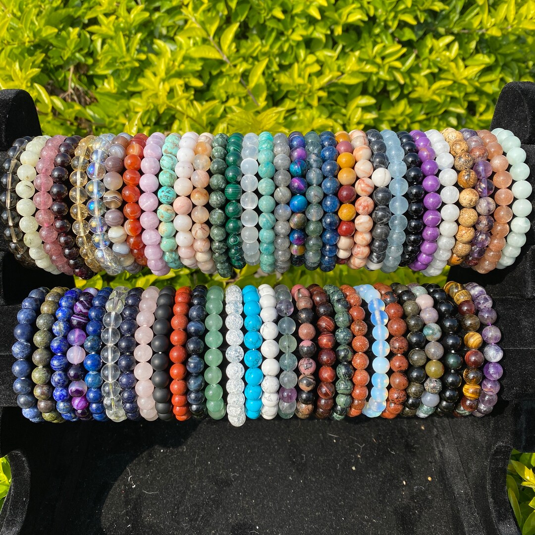 Natural Gemstone Round Beads Bracelet, Crystal Stacking Bracelets ...