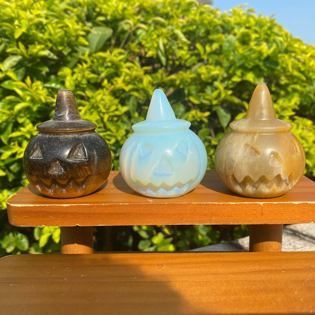 Hand Carved Gemstone Pumpkin Skull, Crystal Pumpkin, Tiger Eye/opalite ...