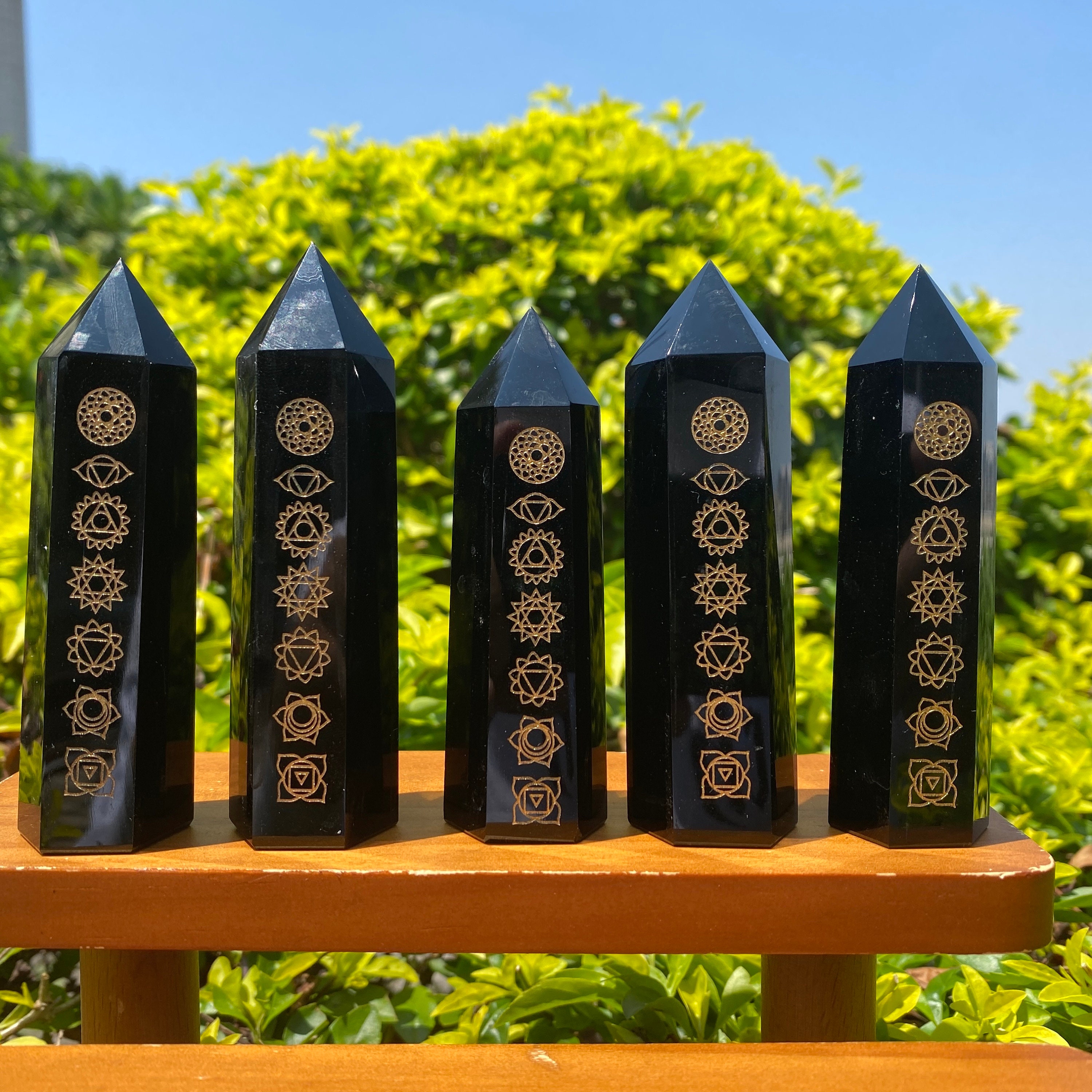 7 Chakra Black Obsidian Tower Natural Black Obsidian Point - Etsy