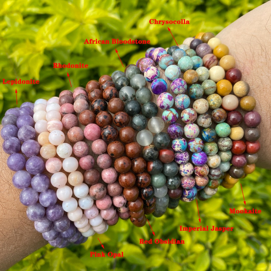 Natural Gemstone Round Beads Bracelet, Crystal Stacking Bracelet ...