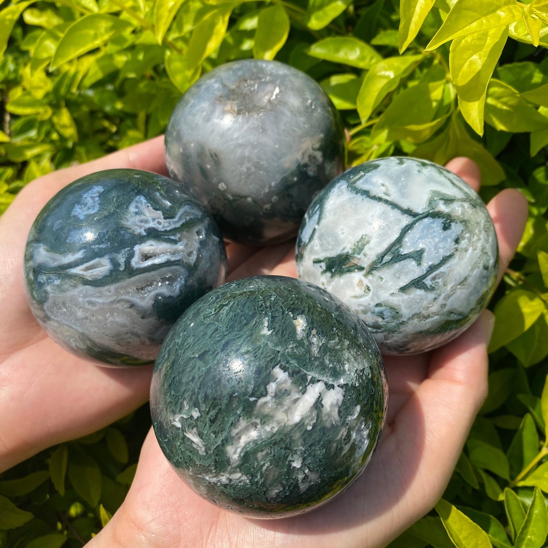 Natural Moss Agate Sphere Large, Moss Agate Ball, Moss Agate Crystal ...