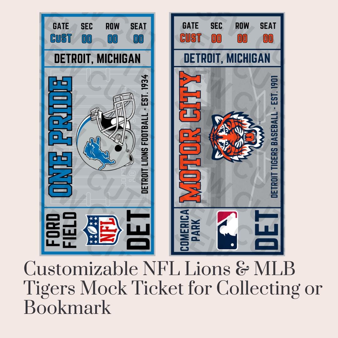 Customizable NFL Lions and MLB Tigers Mock Ticket for Collecting or ...