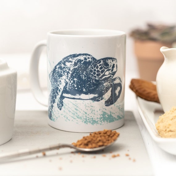 Kitchen & Dining Coastal mug Turtle art Sea turtle mug Coastal hostess ...