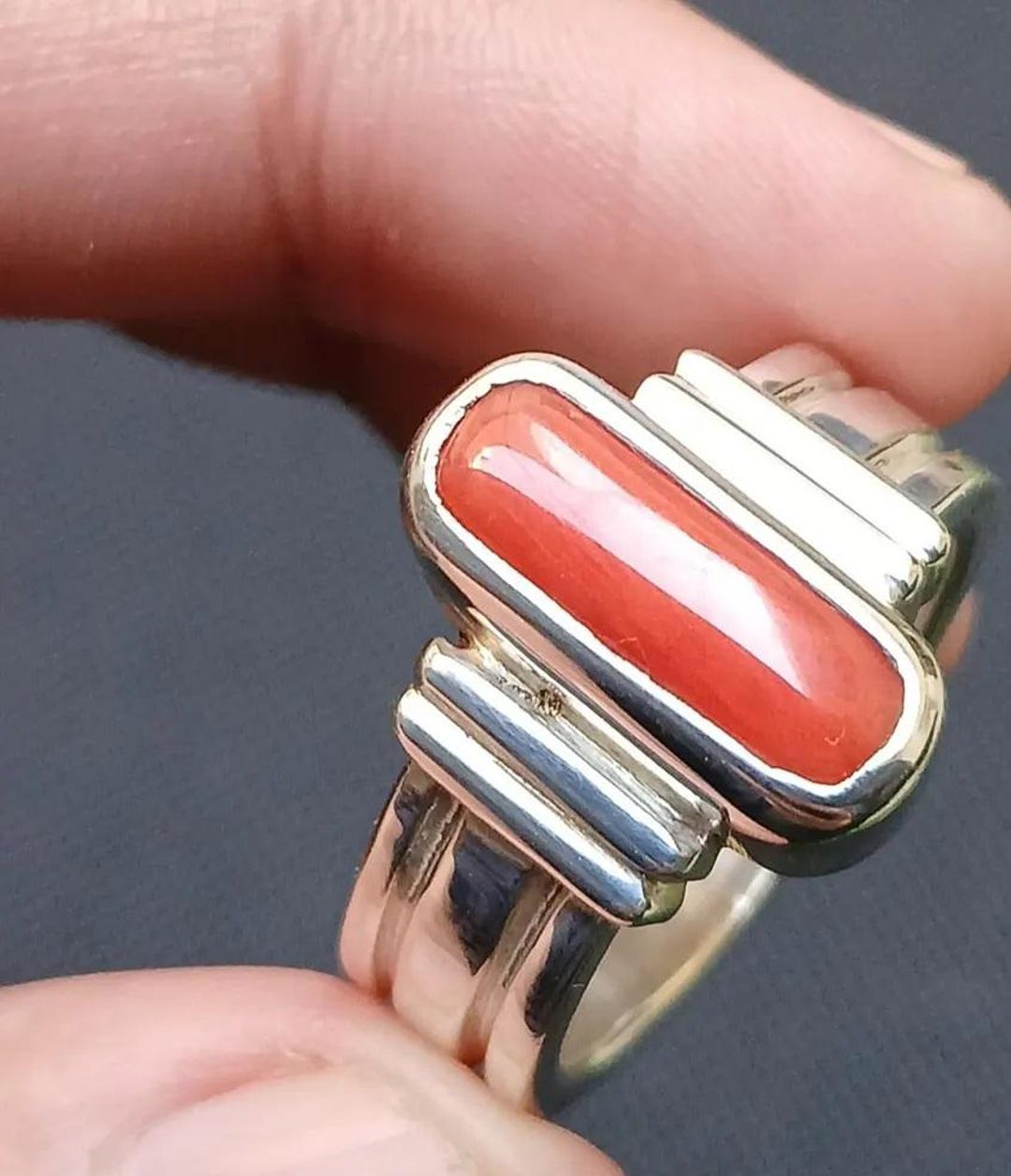 Natural Red Coral Stone Ring Handmade 925 Sterling Silver Rare Marjan Gemstone Ring Moonga Coral ...