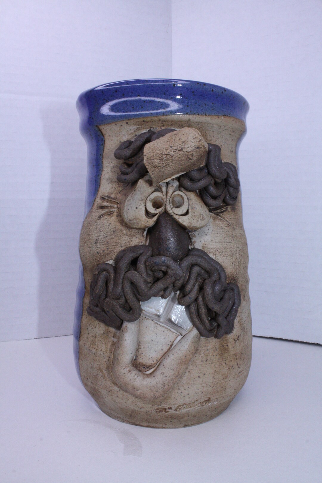 Large Pottery Ugly Face Mug Signed 7” Oversized - Etsy