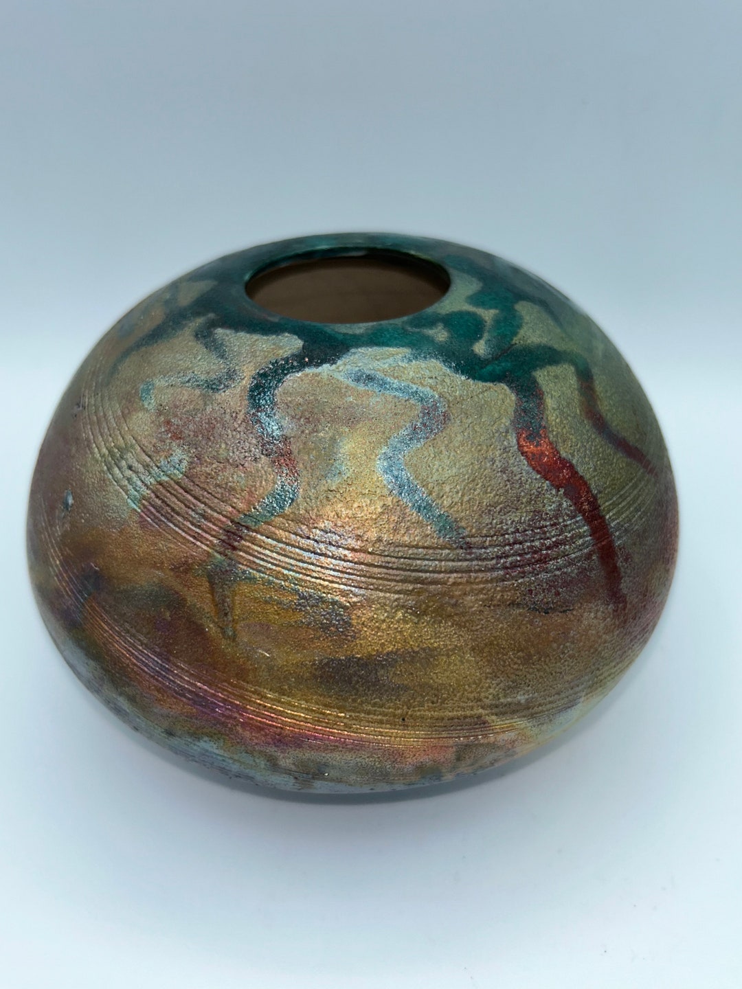 Vintage Raku Iridescent Textured Round Vase Pot Signed - Etsy