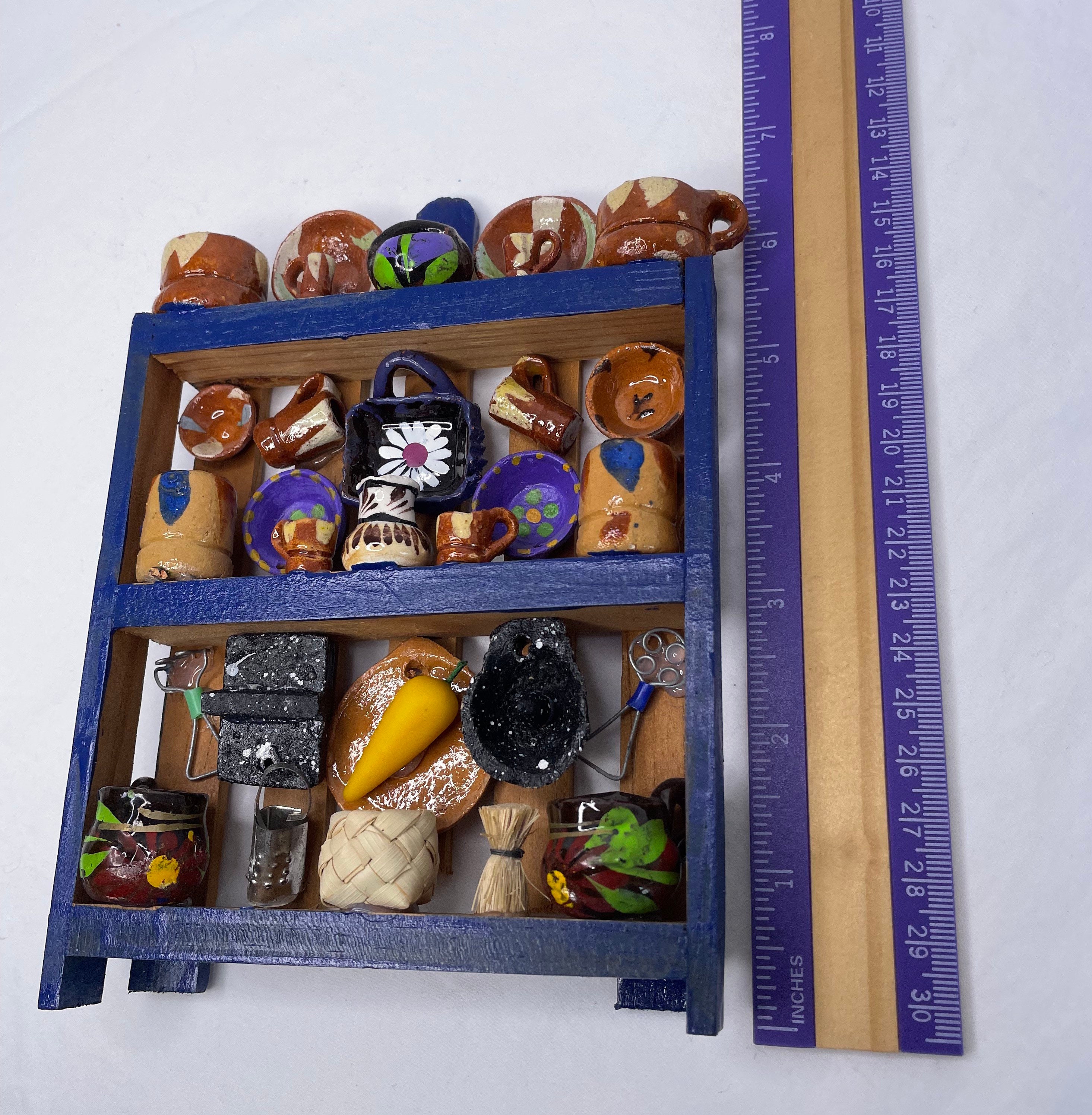 Mexican Pottery Miniature Dishes on Hanging Display Shelf - Etsy