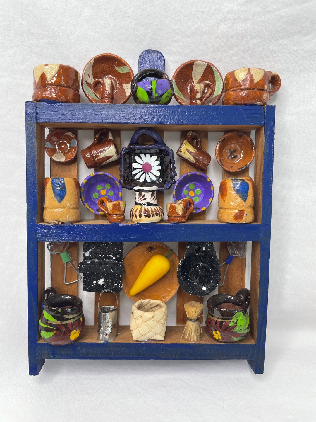 Mexican Pottery Miniature Dishes on Hanging Display Shelf - Etsy
