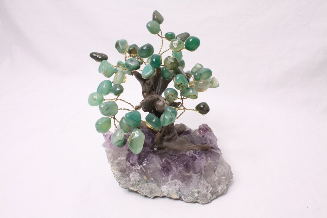 Vintage Mini Jade Glass Wire Tree in Quartz Amethyst Cluster Base 5 - Etsy