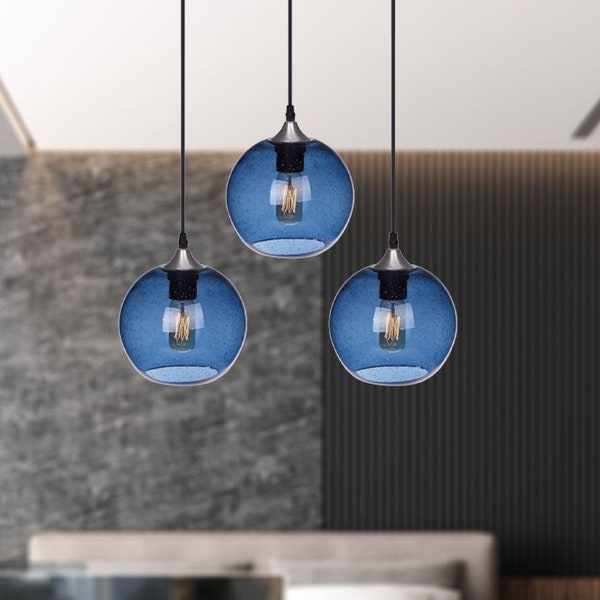 Blue Glass Pendant Light - Etsy