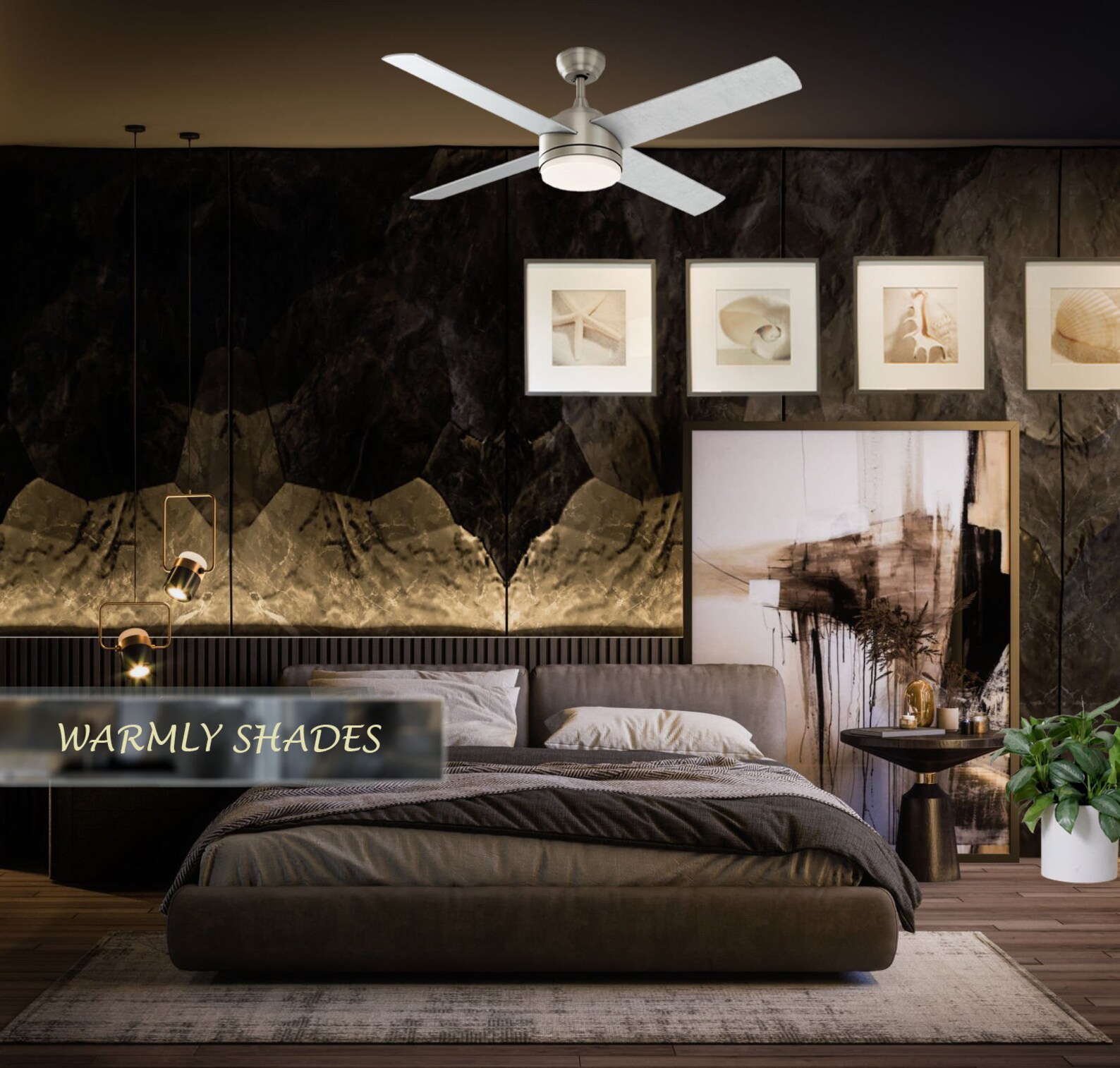 52 Inch Silver Ceiling Fan With LED Light, Flush Mount Chandelier ...