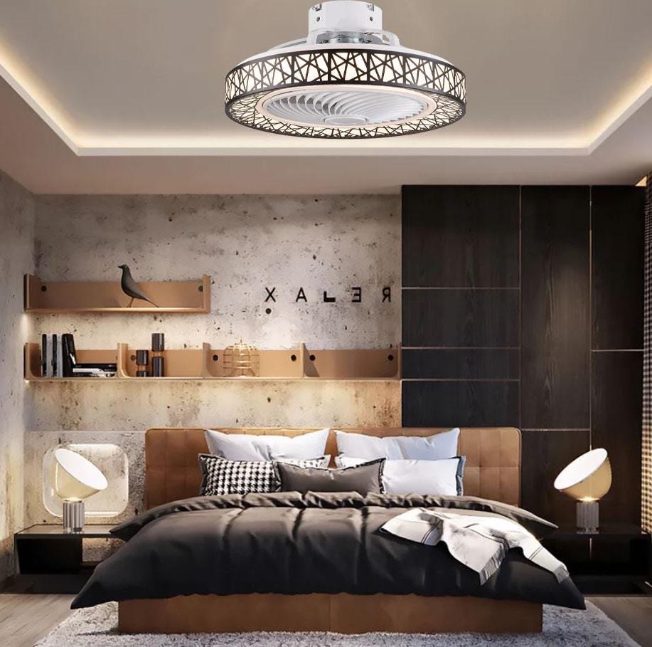 23” Modern Invisible Ceiling Fan Light - LED Dimmable Chandelier ...
