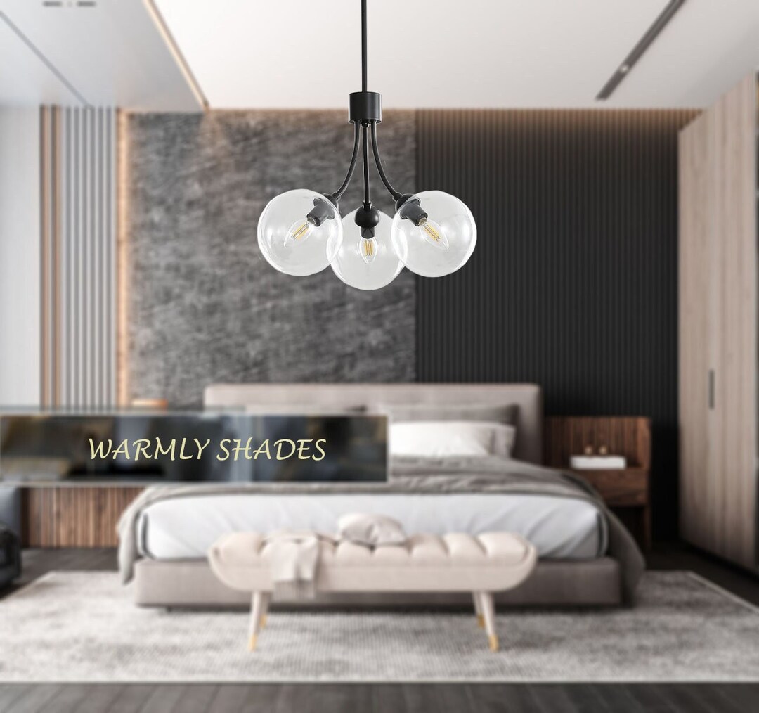 3 Light Glass Bubble Chandelier, Kitchen Island Black Ceiling Light ...