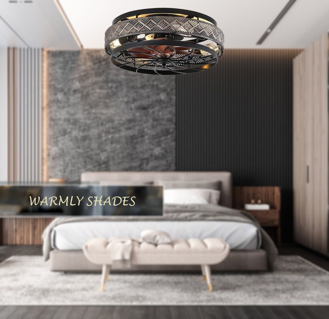 Iron Caged Ceiling Fan With Lights, Pendant Lights for Kitchen Island ...