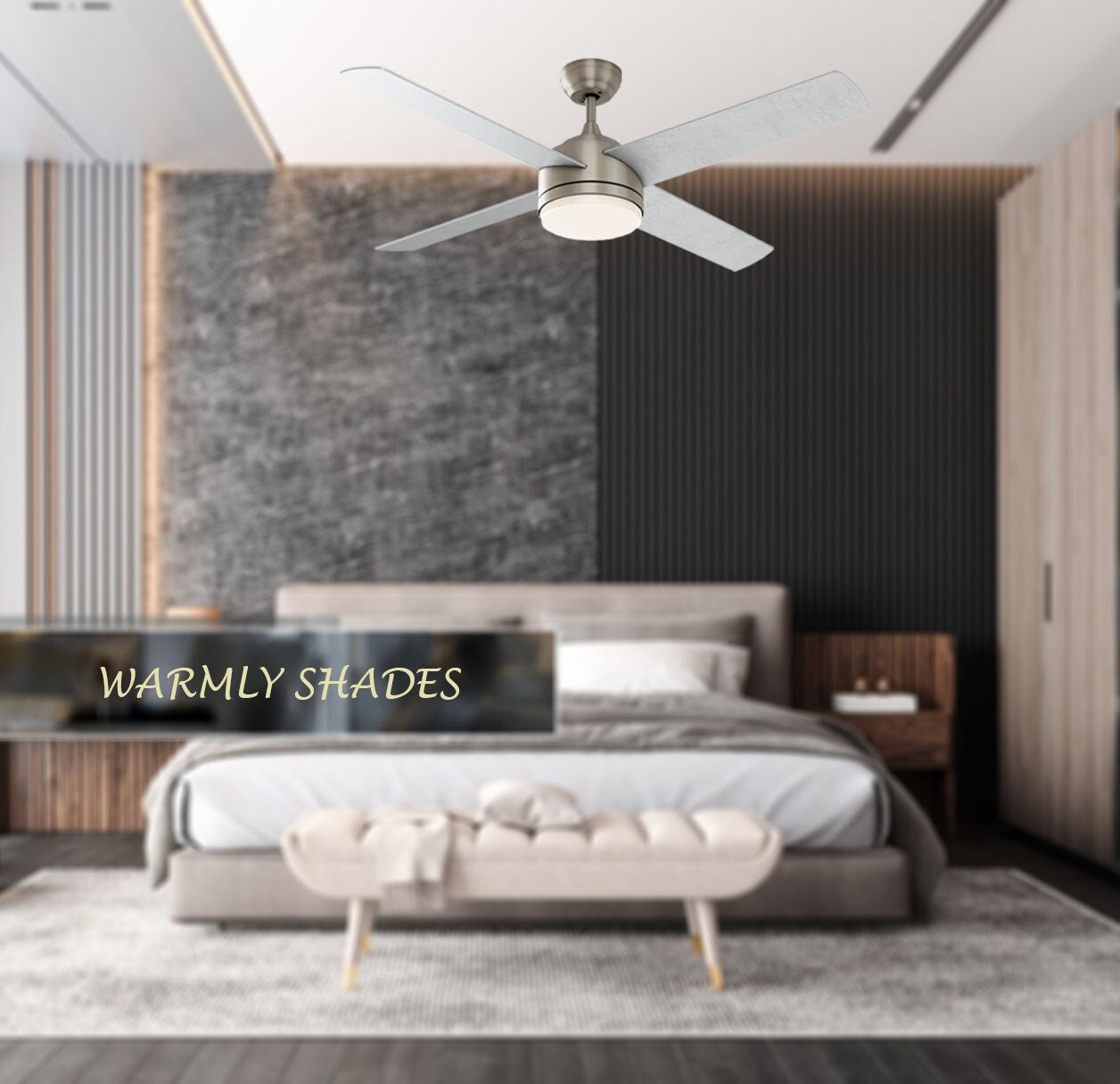 52 Inch Silver Ceiling Fan With LED Light, Flush Mount Chandelier ...