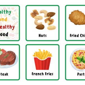 Healthy and Unhealthy Foods Flashcards and Worksheet - Etsy