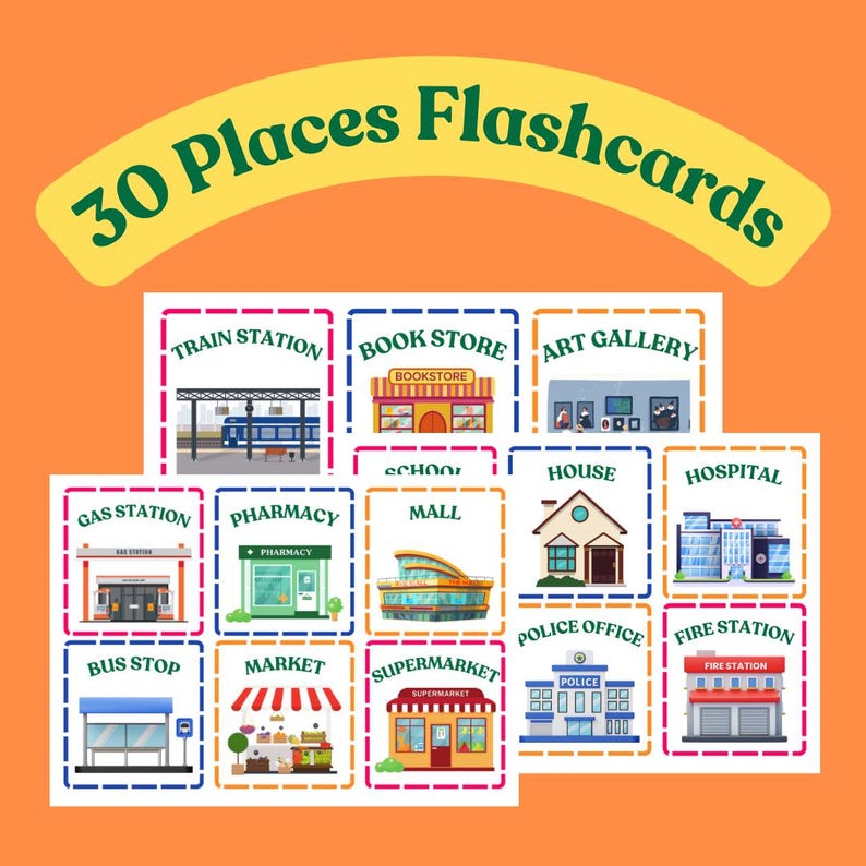Places in Town Flashcards Places Learning Pdf - Etsy
