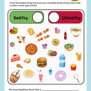 Healthy and Unhealthy Foods Flashcards and Worksheet - Etsy